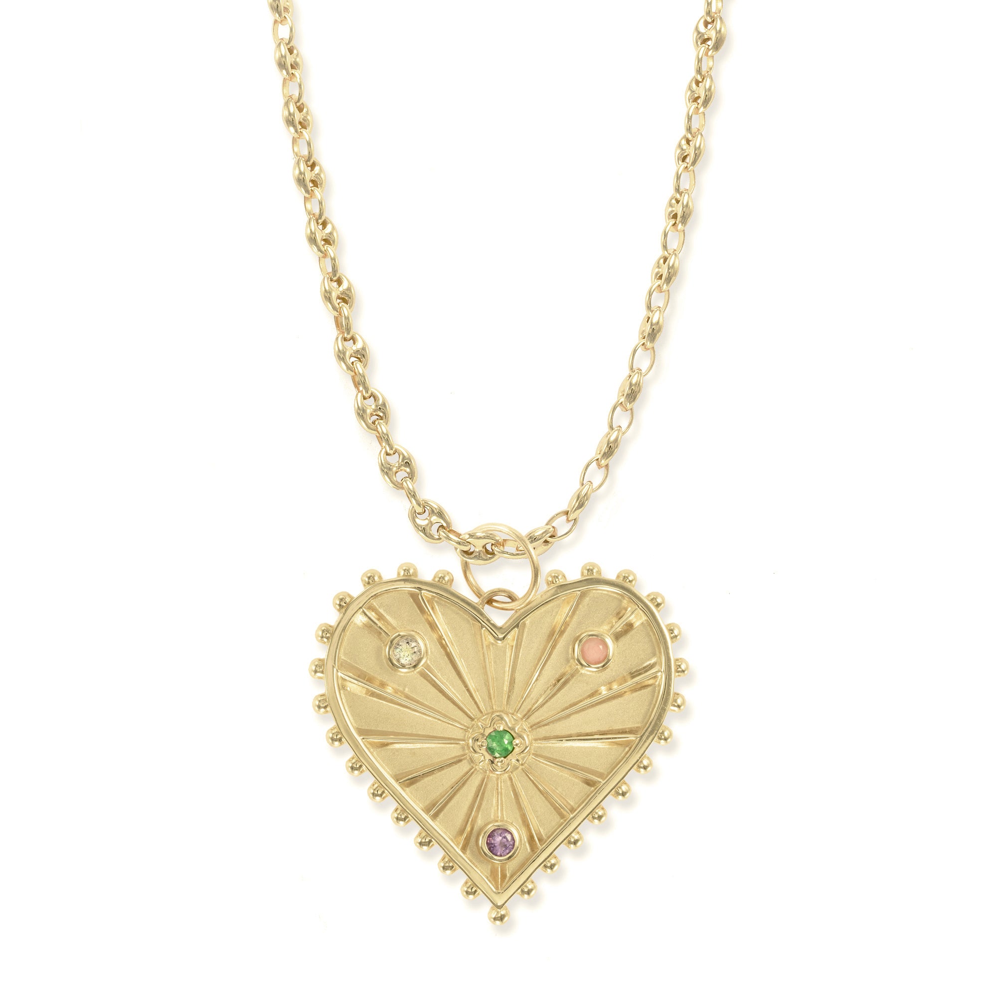 Large (25mm) Beaded Radiant Heart Gemstone Medallion 